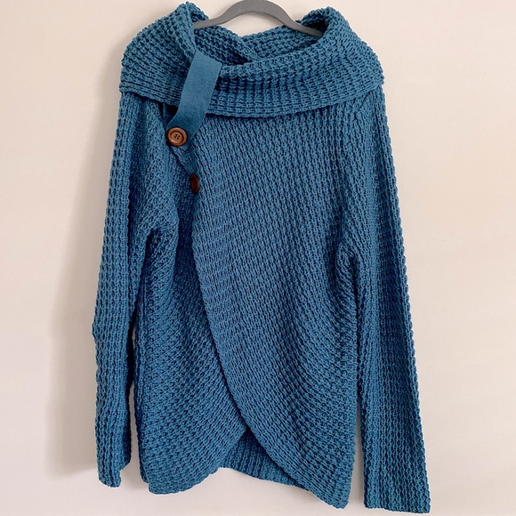 Nordstrom | Sweaters | Nwot Teal Knit Wide Button Down Collar Faux Wrap ...